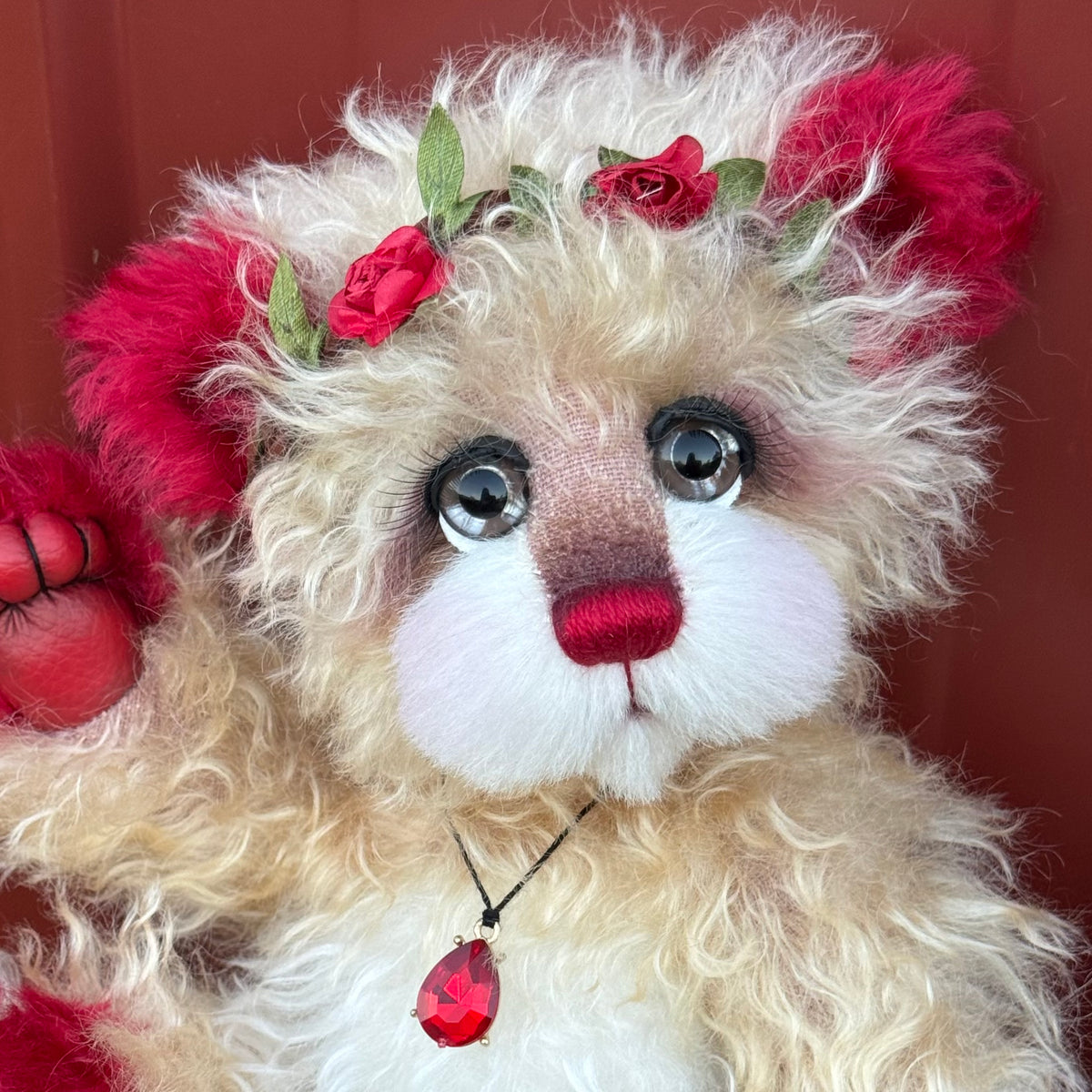 Ruby Rosebud - 12" Hand-dyed Mohair artist bear by Emma's Bears - OOAK – Furaddiction & Emma's Bears
