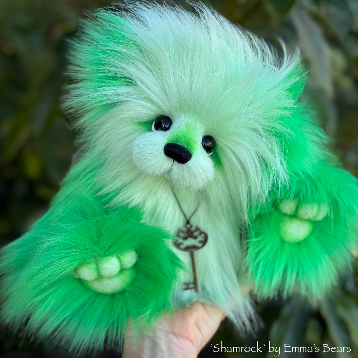 Shamrock - 13" Green Faux Fur Artist Bear by Emma's Bears - OOAK ...